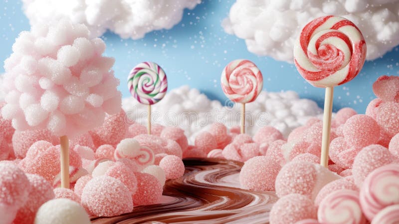 Whimsical Candy Landscape with Lollipops and Marshmallows Stock ...