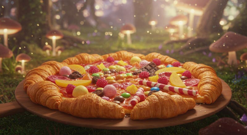 Whimsical Candy Pizza Topped with Sweets and Fruits in Enchanted Forest ...