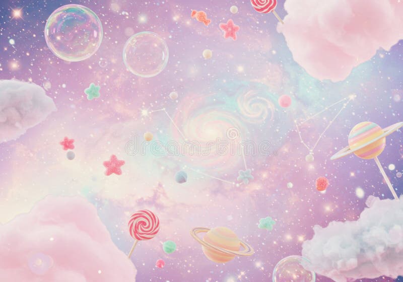 Whimsical Candy-themed Galaxy with Planets, Lollipops, and Dreamy ...