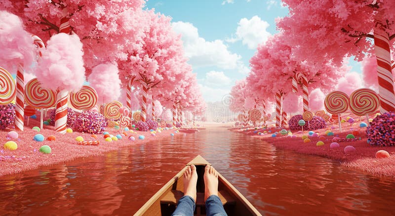 A Whimsical, Candy-themed Landscape with Pink, Cotton-candy-like Trees ...