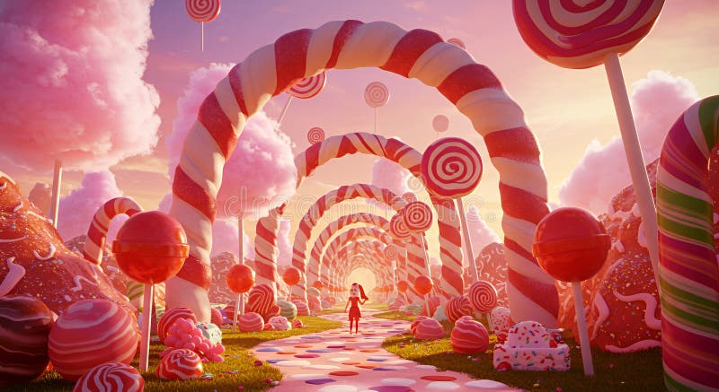 Whimsical Candyland Path at Sunset: a Pixel-Art Dreamscape Stock ...