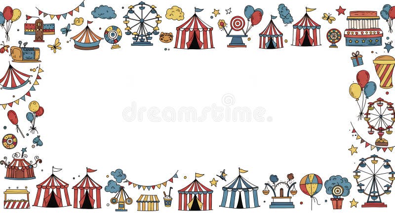 Colorful Carnival Frame Design with Fun Fair Elements and Tent Stock ...