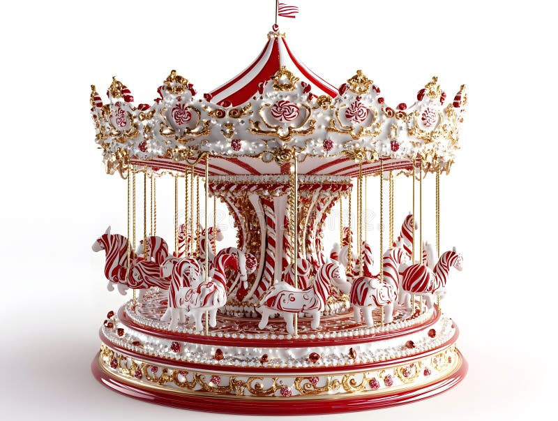3D Animation Style of a Festive Carousel Constructed from Candy Canes ...
