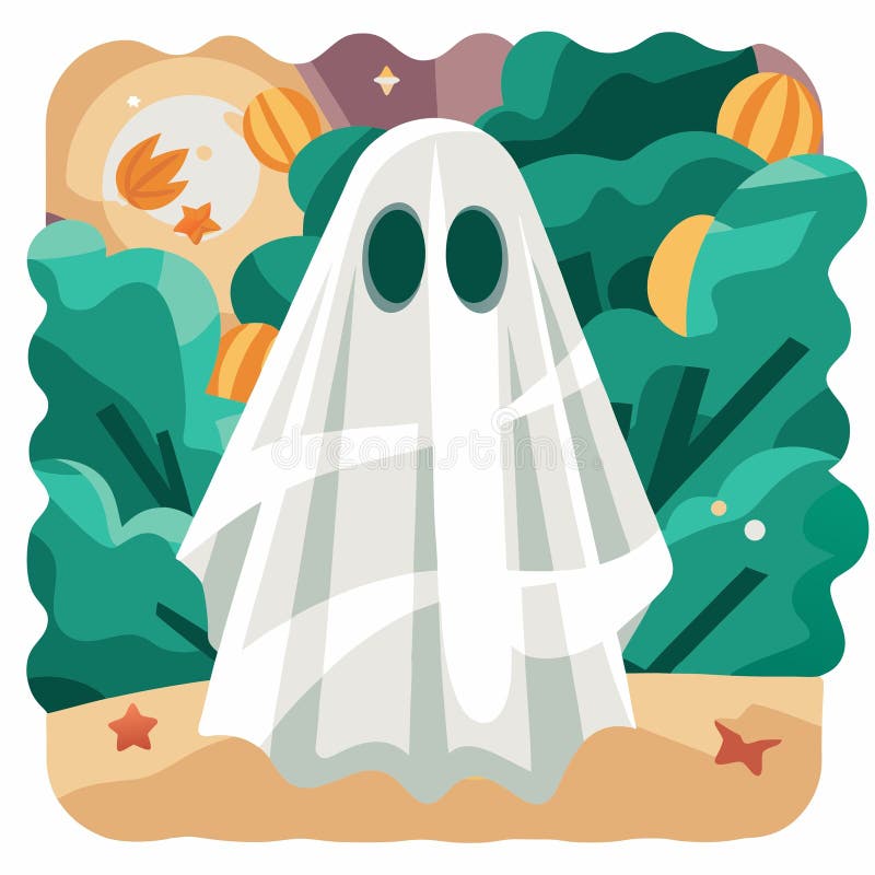 Cute Cartoon Ghost in Forest with Pastel Colors Stock Image ...