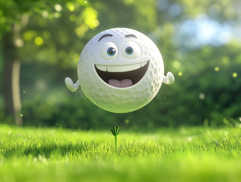 Whimsical Cartoon Golf Ball Stock Illustration - Illustration of happy ...
