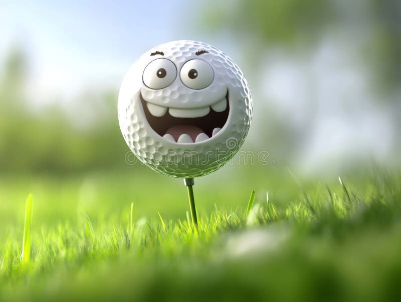 Whimsical Cartoon Golf Ball Stock Illustration - Illustration of ...