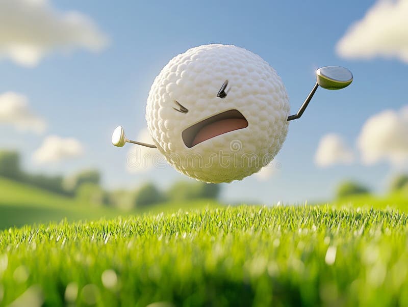 Whimsical Cartoon Golf Ball Stock Illustration - Illustration of ...