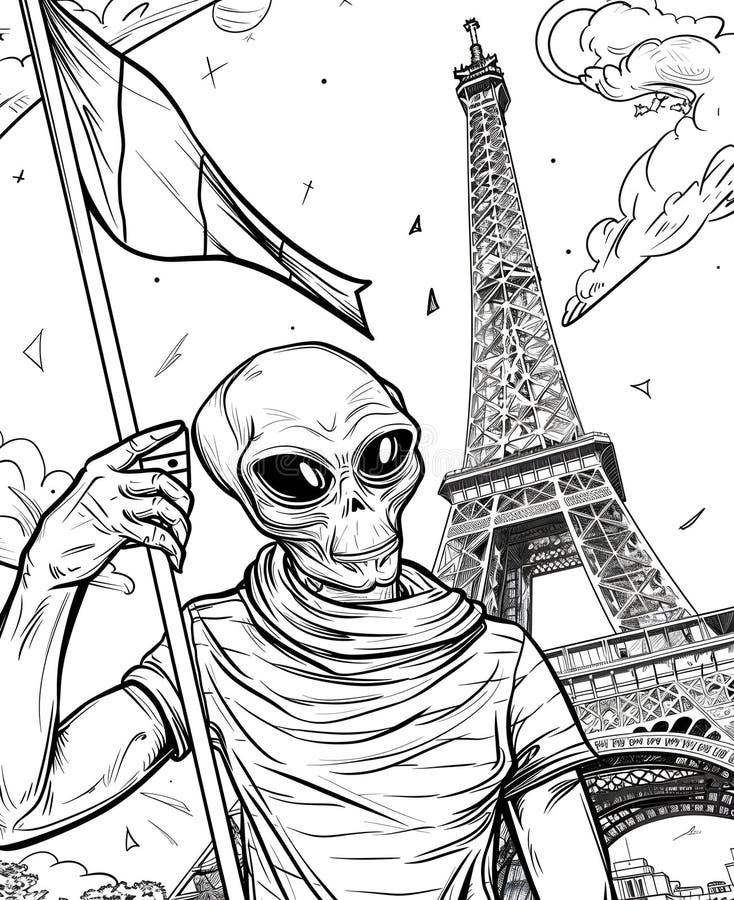 Alien Selfie at Iconic Landmark in Cartoon Style Generative AI Stock ...