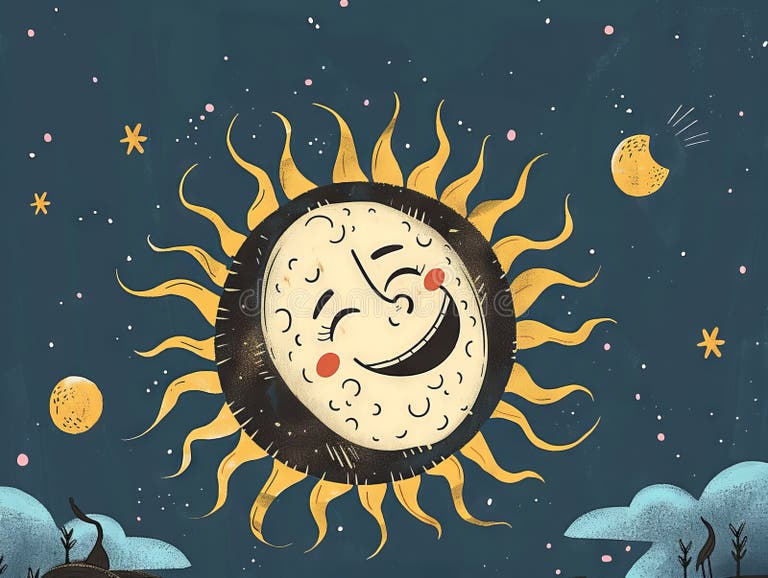 Cute Solar Eclipse Illustration Stock Illustration - Illustration of ...