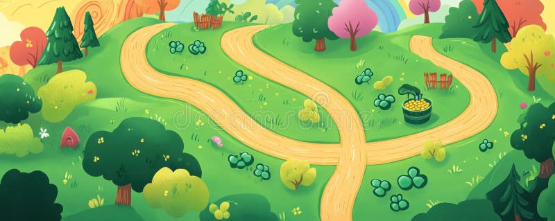 Whimsical Cartoon Landscape with Winding Paths and Vibrant Nature ...