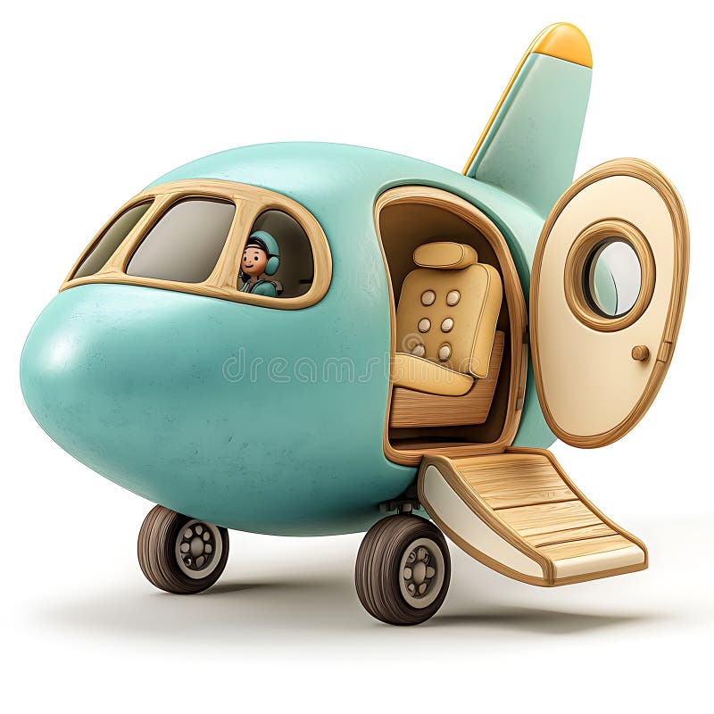 Cartoon Plane with Open Door and Tiny Pilot Inside Stock Illustration ...