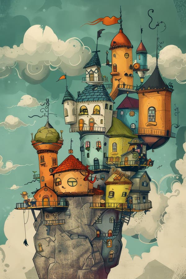 Whimsical Cartoon Scene with Imaginative Hand-drawn Conceptual Ideas ...