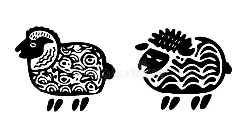 Whimsical Cartoon Spring Sheep Illustration Set. Vector Easter Farm ...