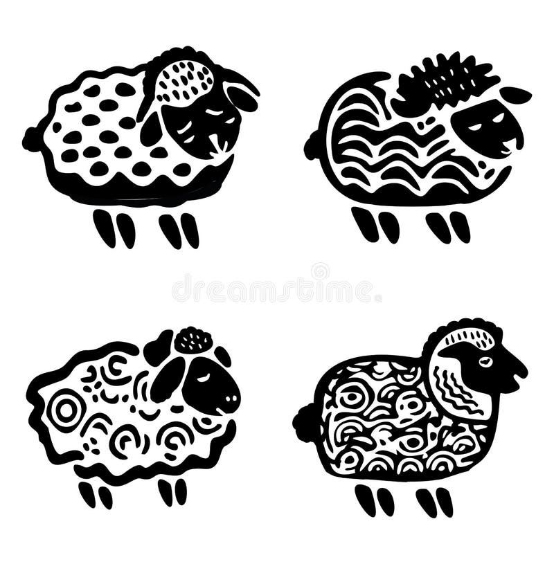 Whimsical Cartoon Spring Sheep Illustration Set. Vector Easter Farm ...