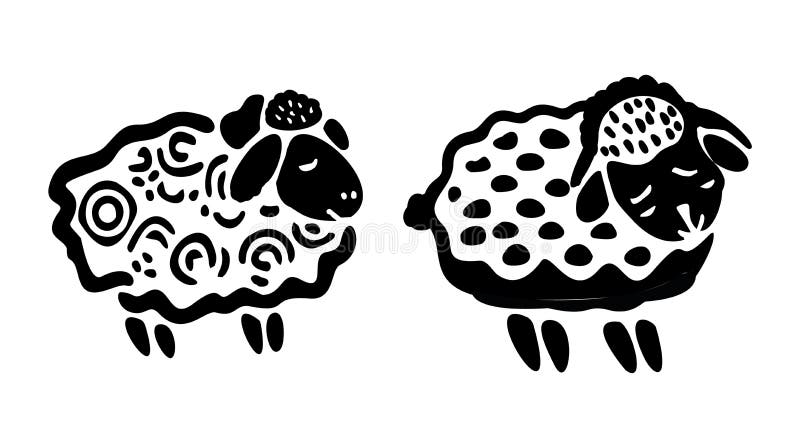 Whimsical Cartoon Spring Sheep Illustration Set. Vector Easter Farm ...
