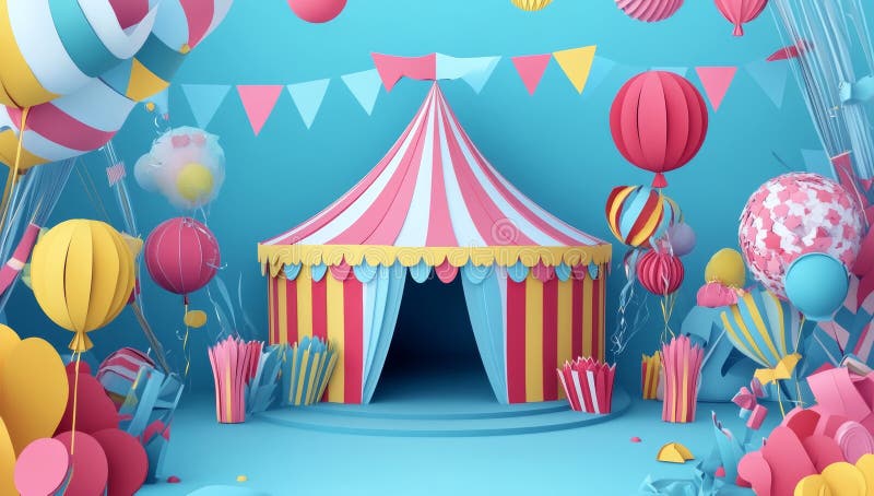 A Whimsical, Cartoon-style Carnival and Funfair Amusement Park Setting ...