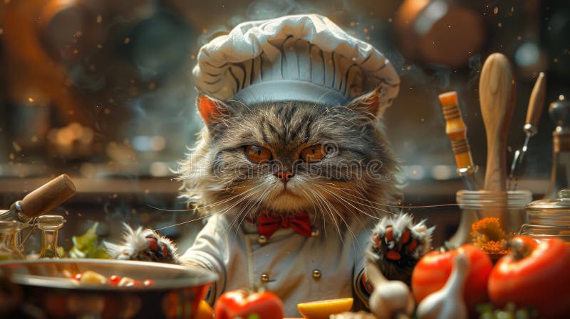 Whimsical Cat Chef in the Kitchen - Generative Ai Stock Illustration ...