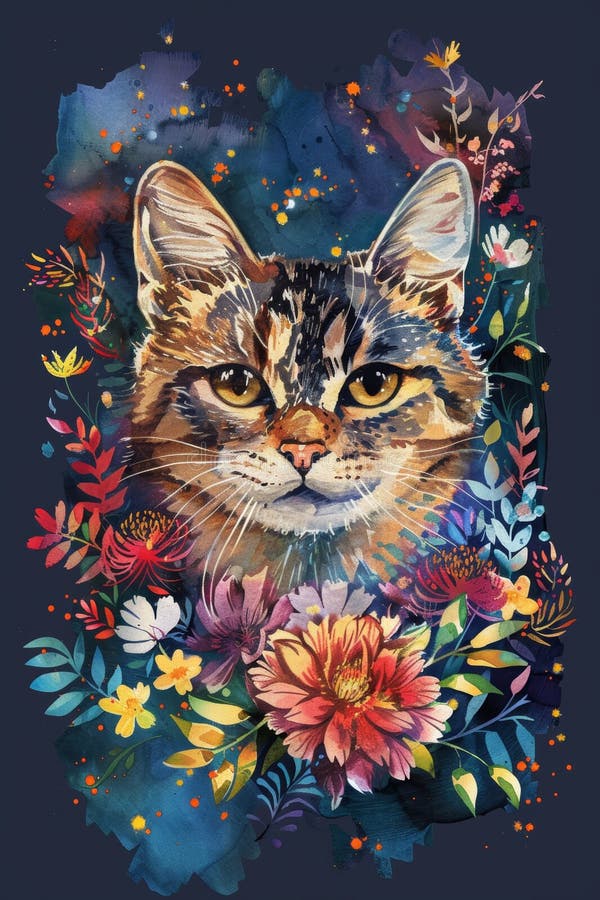 Whimsical Cat Poster for Home Decor Generative AI Stock Illustration ...