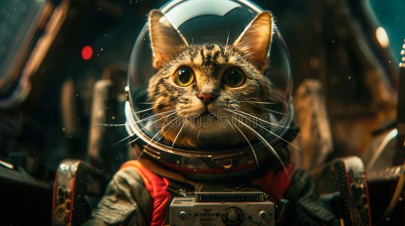 Whimsical Cat in Spacesuit in Zero Gravity Environment Stock Image ...