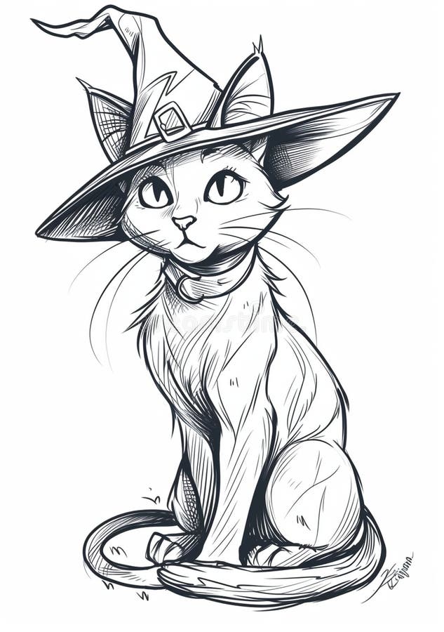 Whimsical Cat in a Wizard Hat, Showcasing a Playful and Magical Spirit ...