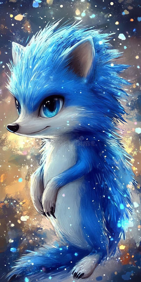 Whimsical, Celestial, Blue Fox Digital Art Rendering, Ethereal Backdrop ...