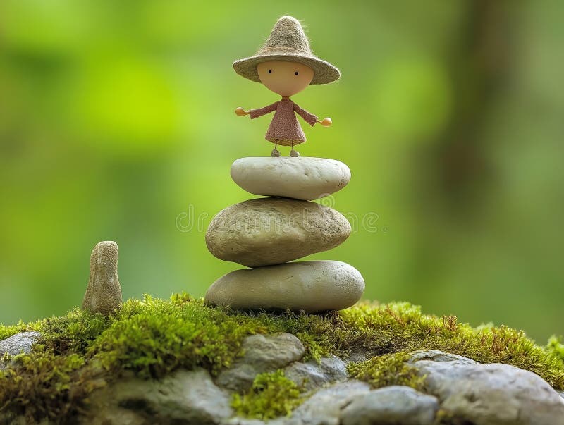 Whimsical Character Atop a Stack of Balanced Stones Stock Illustration ...