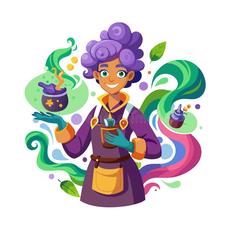 Whimsical Character Design of Charming Potion Brewer Stock Vector ...