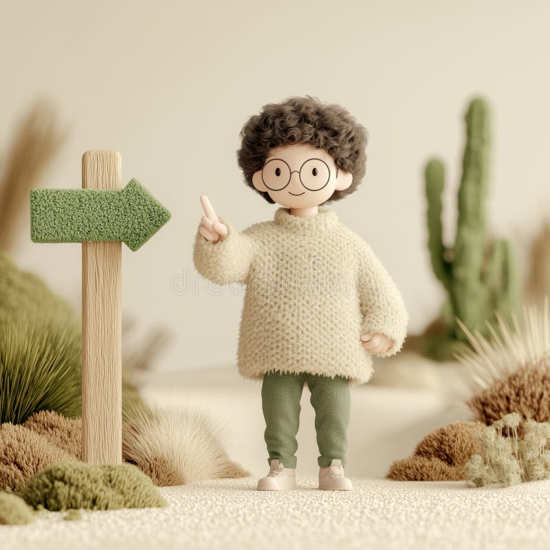 Whimsical Character Guiding the Way in Surreal Desert Landscape Stock ...