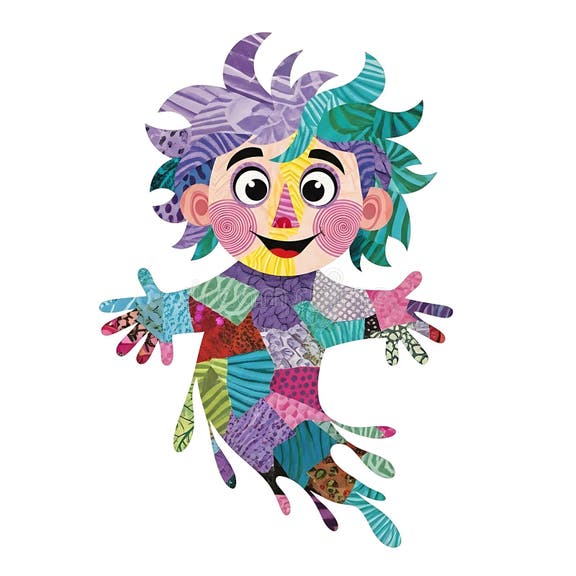 Whimsical Character Illustration Featuring Colorful Patchwork Design on ...