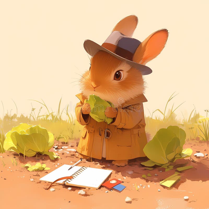 Detective Rabbit in Action stock illustration. Illustration of children ...
