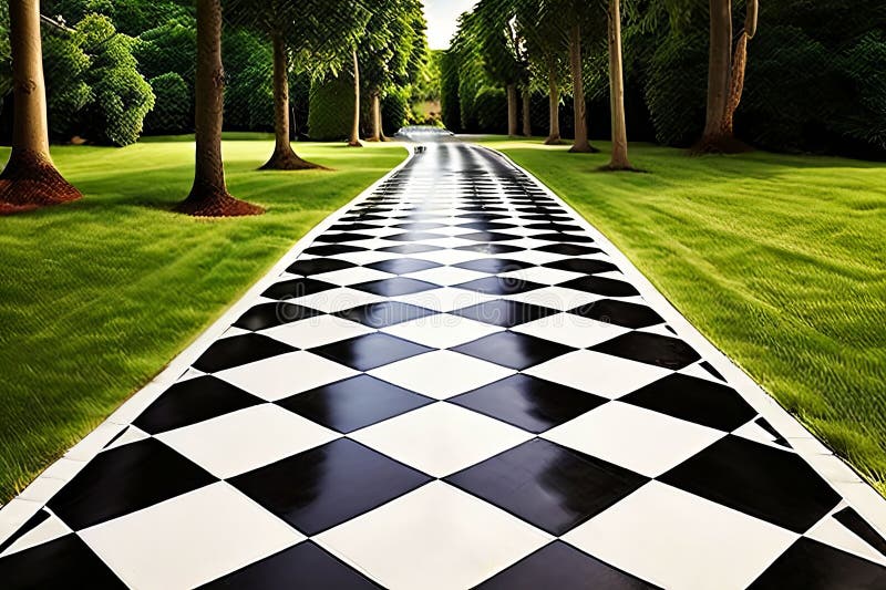 Whimsical Checkerboard Path a Playful Road Patterned in Black an Stock ...