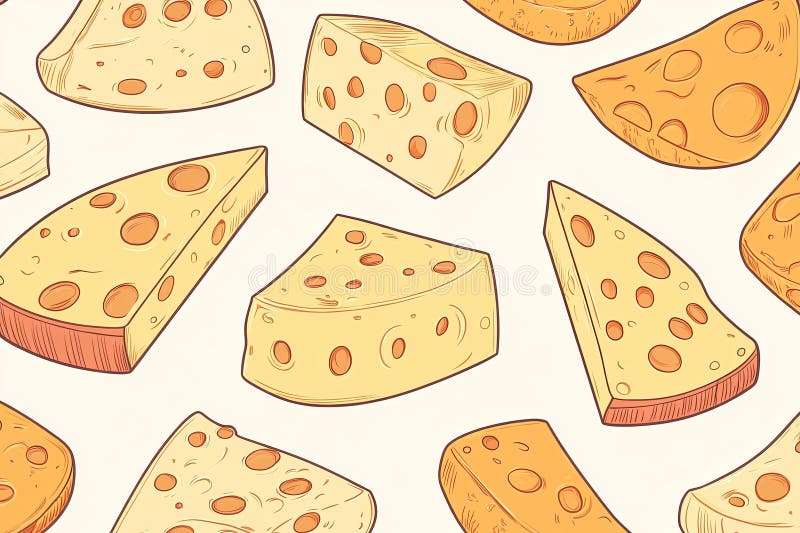 Whimsical Cheese Pattern with Cartoon Style Cheese Varieties and Colors ...