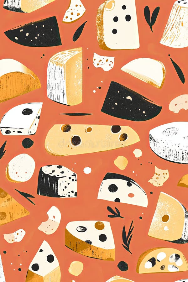 Whimsical Cheese Pattern with Playful Cheese Shapes on Orange ...