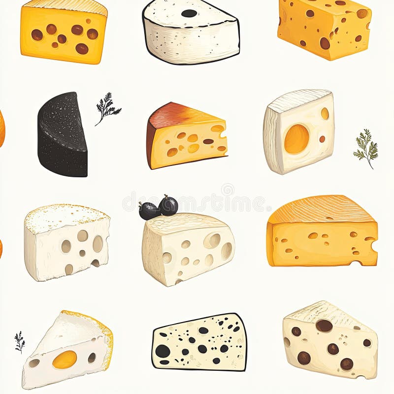 Whimsical Cheese Pattern Wallpaper Featuring Various Cheese Types and ...