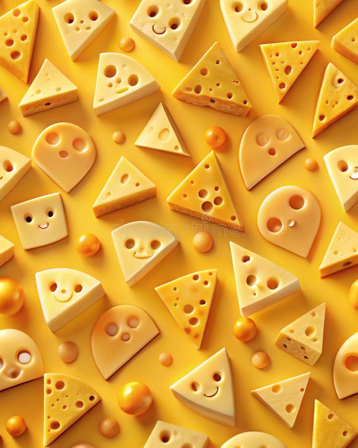 Whimsical Cheese Shapes in a Repeating Design Stock Illustration ...