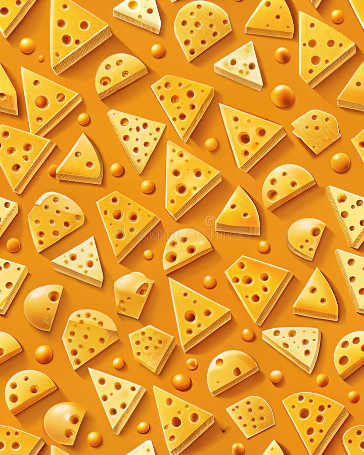 Whimsical Cheese Shapes in a Repeating Design Stock Illustration ...