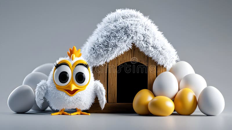 Whimsical Chibi Chicken Coop Scene in Style on Clean White Background ...