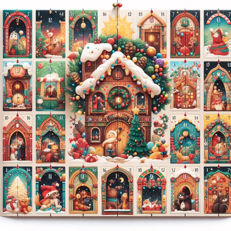 A Whimsical Christmas Advent Calendar with Numbered Doors, Each ...