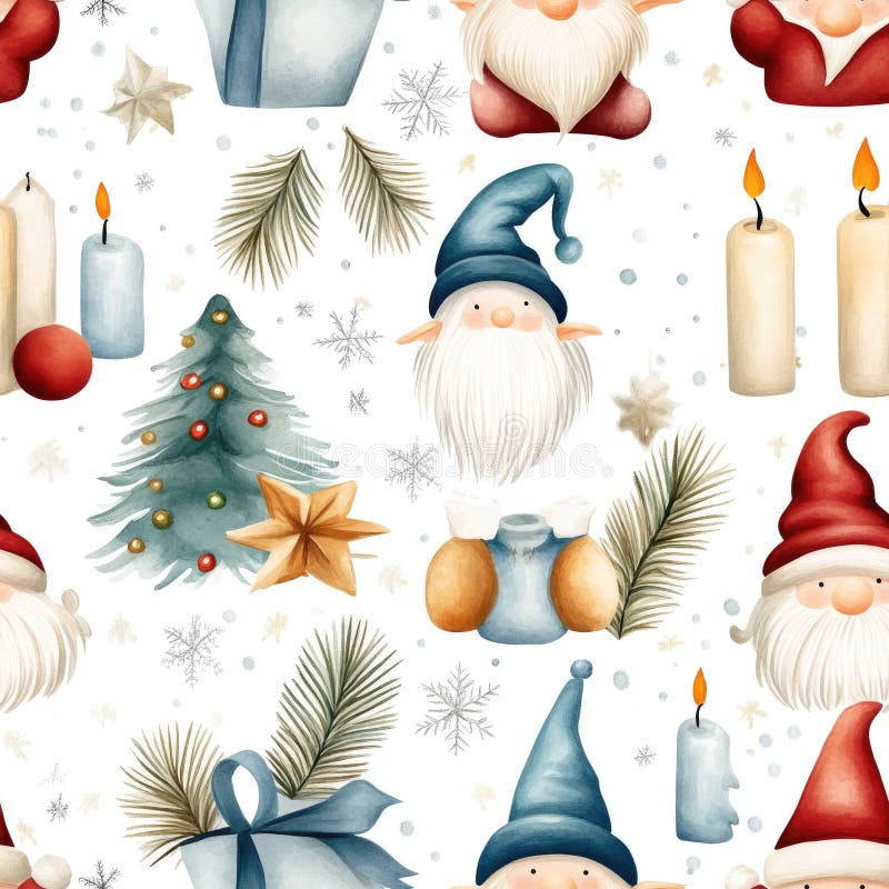Whimsical Christmas Gnomes and Festive Elements Pattern for Holiday Celebrations Stock Image ...