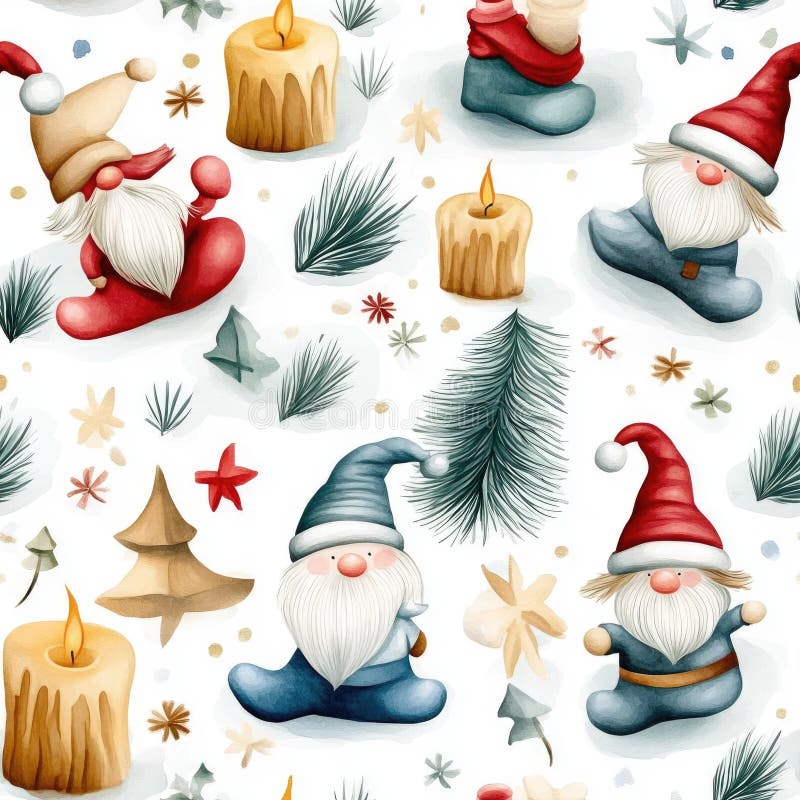 Whimsical Christmas Gnomes and Festive Elements Pattern for Holiday Celebrations Stock Image ...