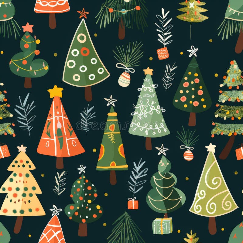 Whimsical Christmas Trees Pattern Stock Photo - Image of cheerful ...