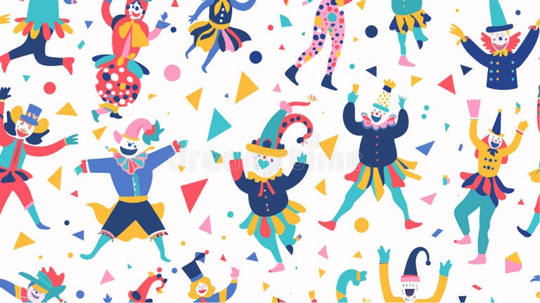 Whimsical Circus Characters Seamless Pattern for Festive Designs Stock ...