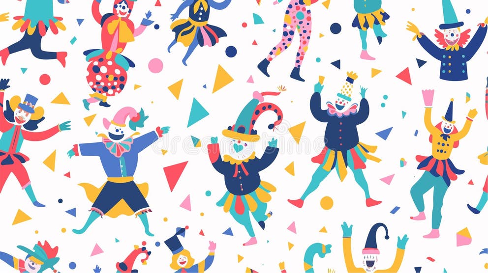 Whimsical Circus Characters Seamless Pattern for Festive Designs Stock ...