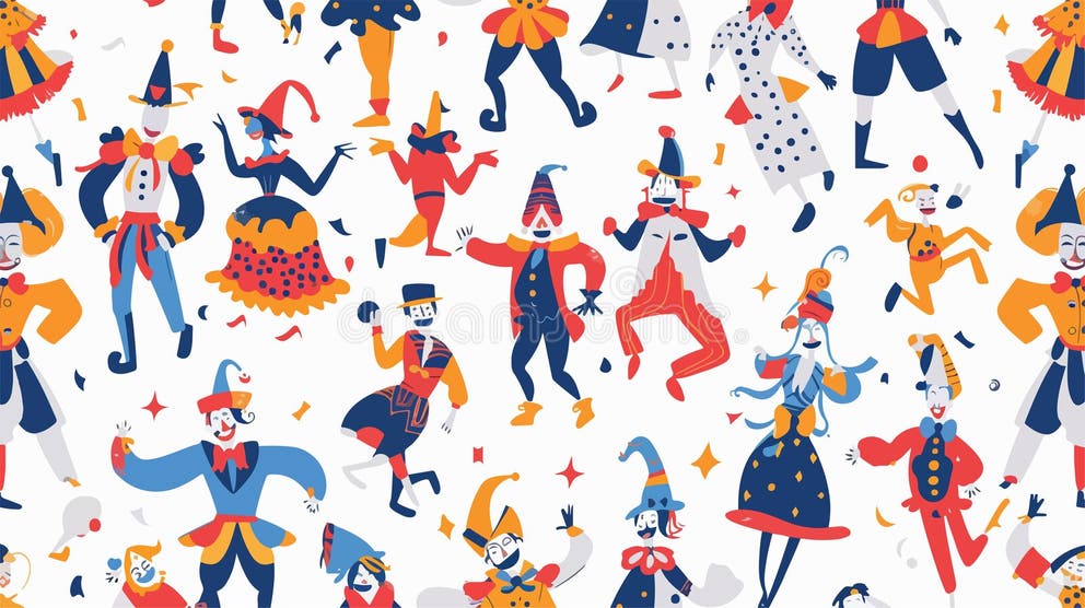 Whimsical Circus Characters Seamless Pattern for Festive Designs Stock ...