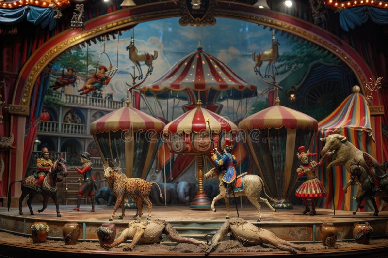 Whimsical Circus Scene with Performers and Fantastical Animals Stock ...