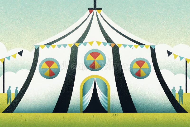 Whimsical Circus Tent with Colorful Banners and Silhouetted Figures on ...
