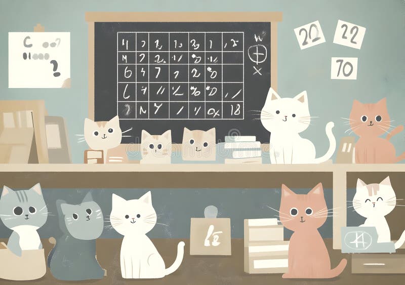 A Whimsical Classroom Scene with Adorable Cats Learning and Interacting ...