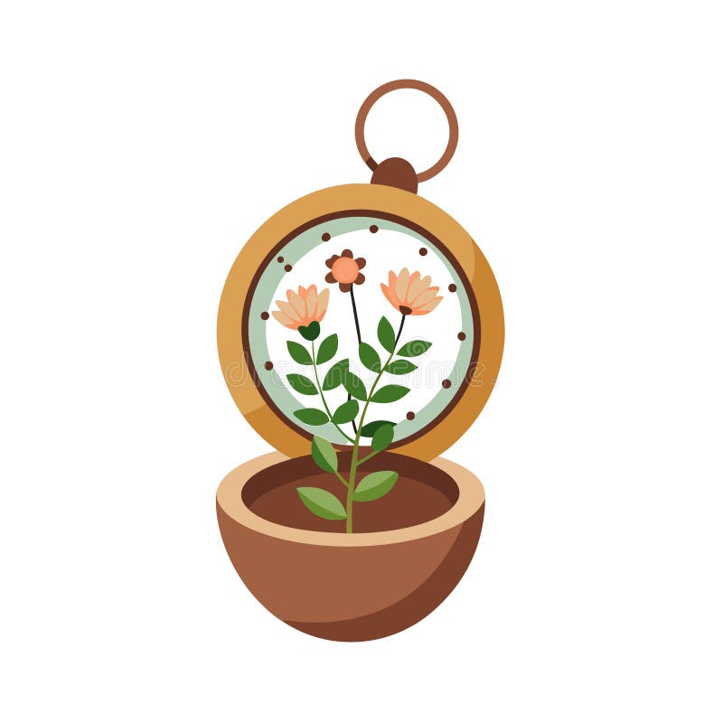 Whimsical Clock Pot: Flowers Blooming Inside a Timepiece, Vector ...