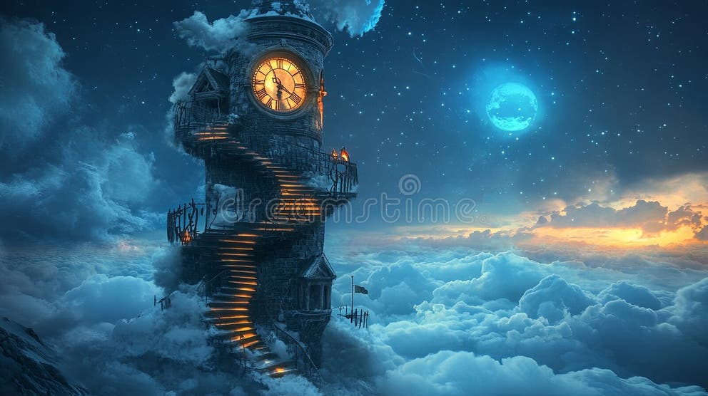 A Whimsical Clock Tower with Hands that Glow and a Staircase that ...