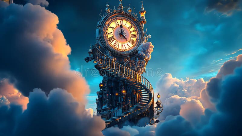 A Whimsical Clock Tower with Hands that Glow and a Staircase that ...